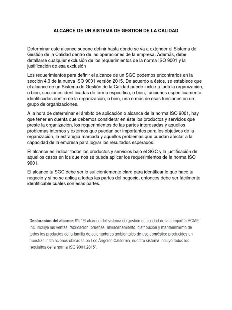 Alcance de Un Sistema de Gestion de La Calidad | PDF