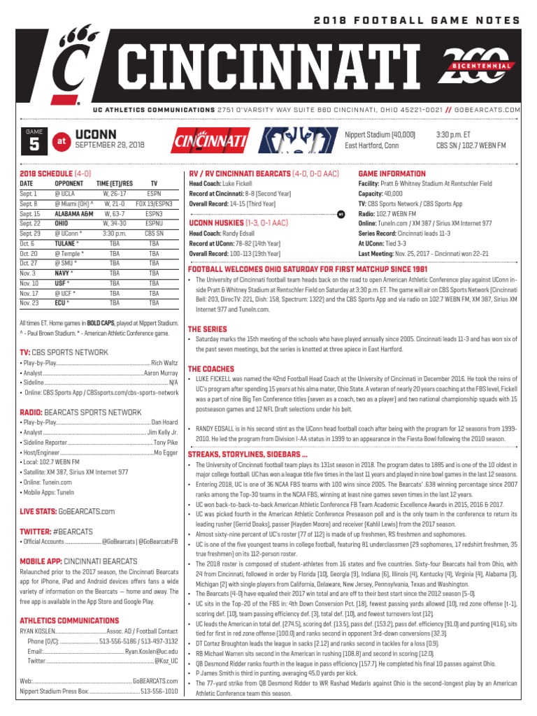 UC vs. UConn | PDF | College Football | Ohio State Buckeyes Football