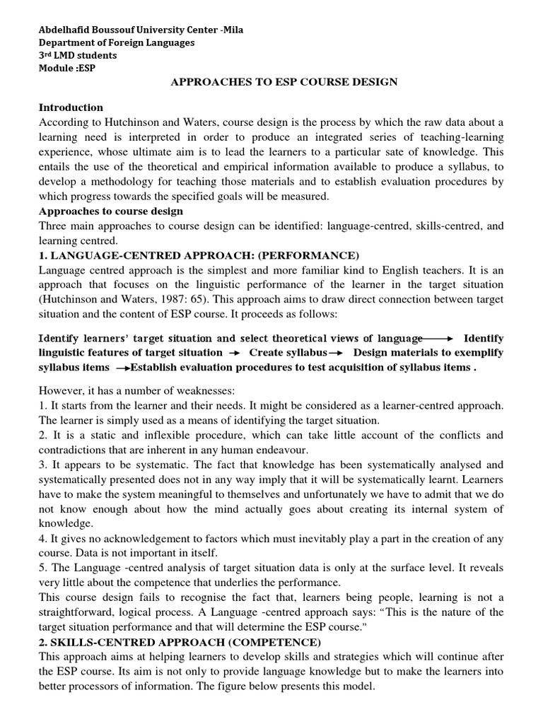 Approaches To Esp Course Design | Download Free PDF | Learning | Teachers