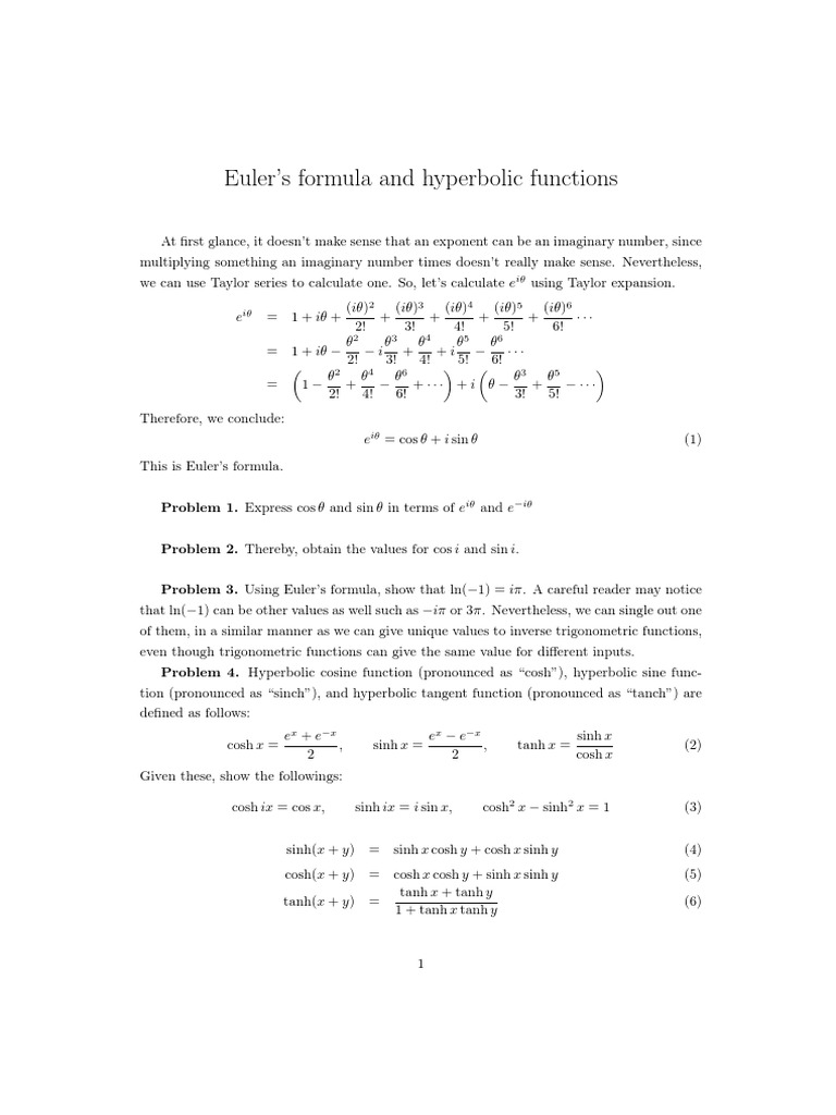 Euler's Formula and Hyperbolic Functions | PDF | Trigonometric ...