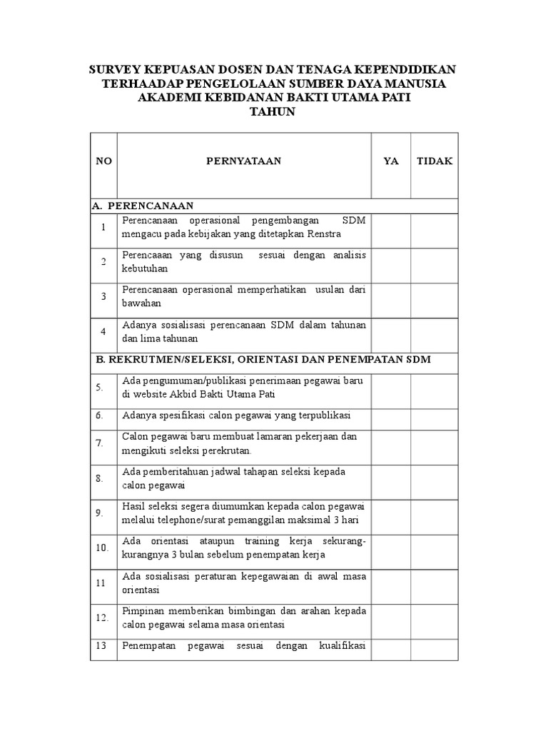 Angket Survey Kepuasan Dosen Dan Tenaga Kependidikan | PDF | Karier ...