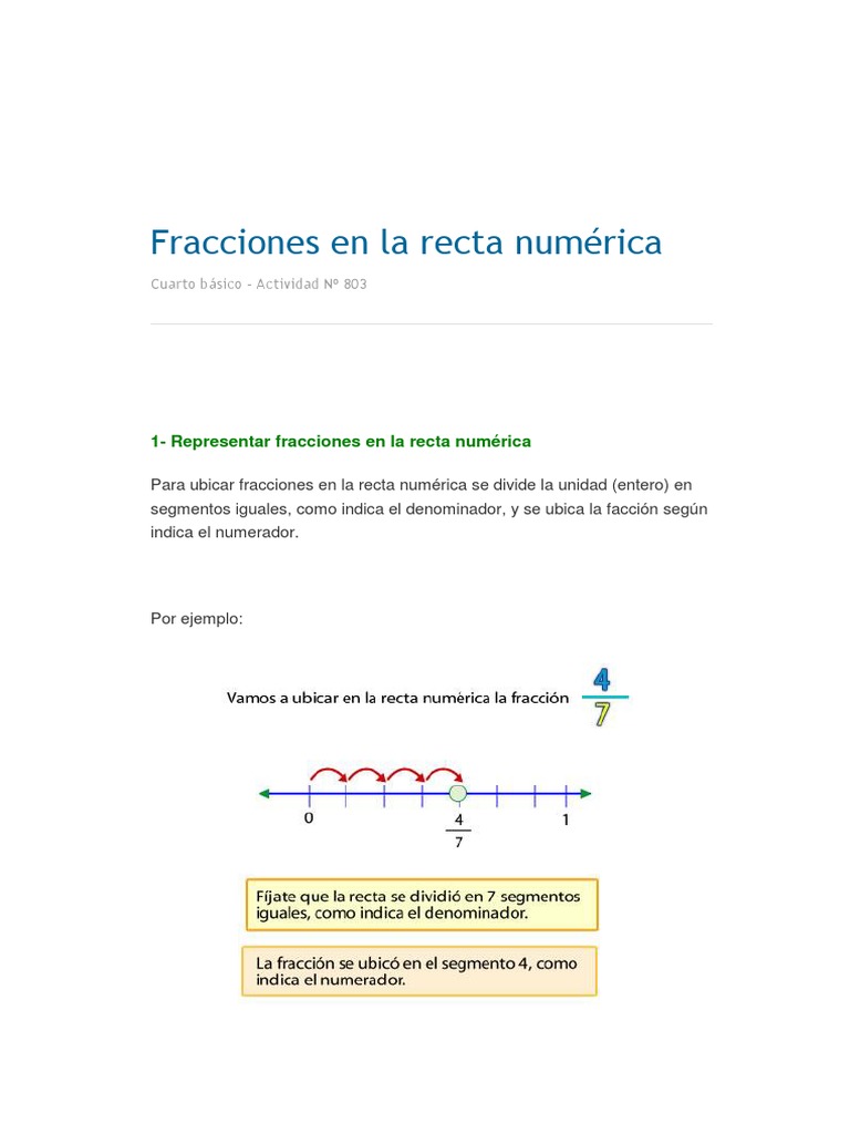 Fracciones en la Recta Numérica: Guía 4° Básico | PDF | Fracción ...