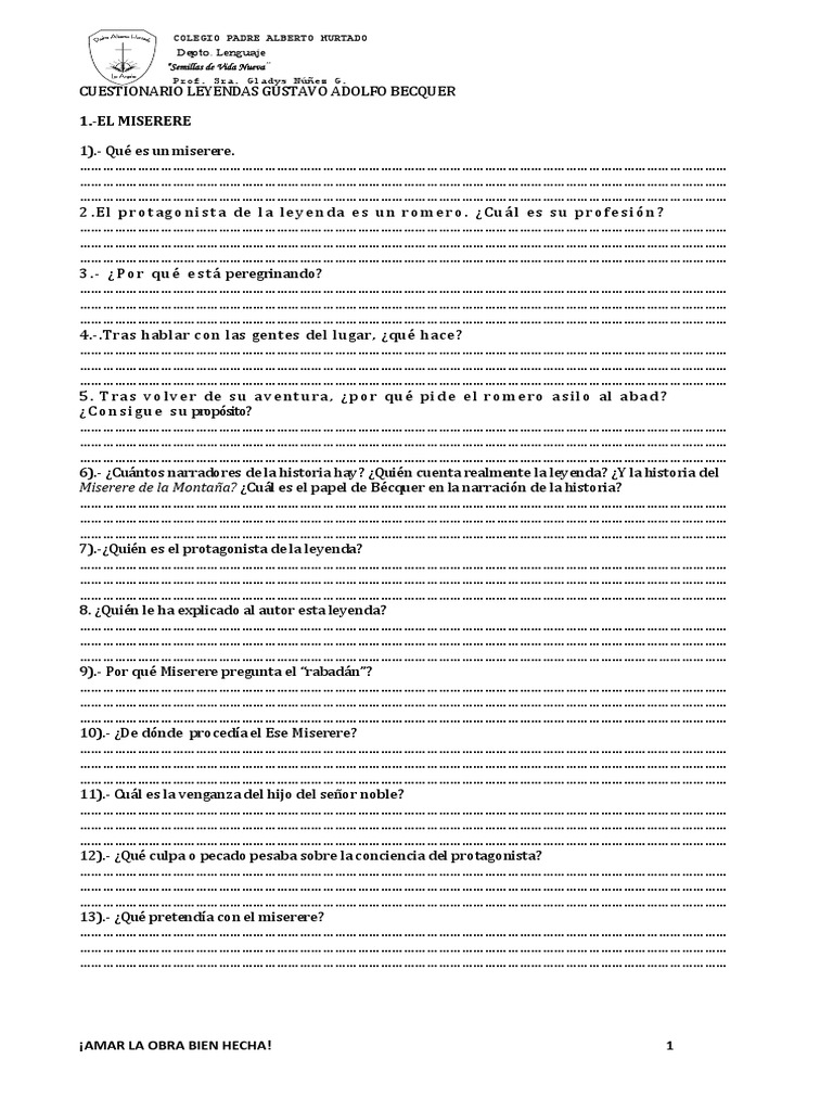 Cuestionario sobre Leyendas de Bécquer | PDF | María, madre de Jesús