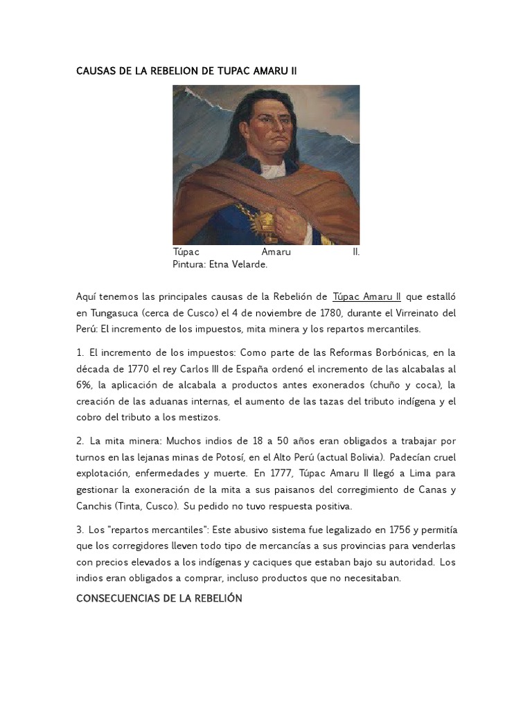 Causas de La Rebelion de Tupac Amaru II | PDF | Imperio Inca | Pueblos ...