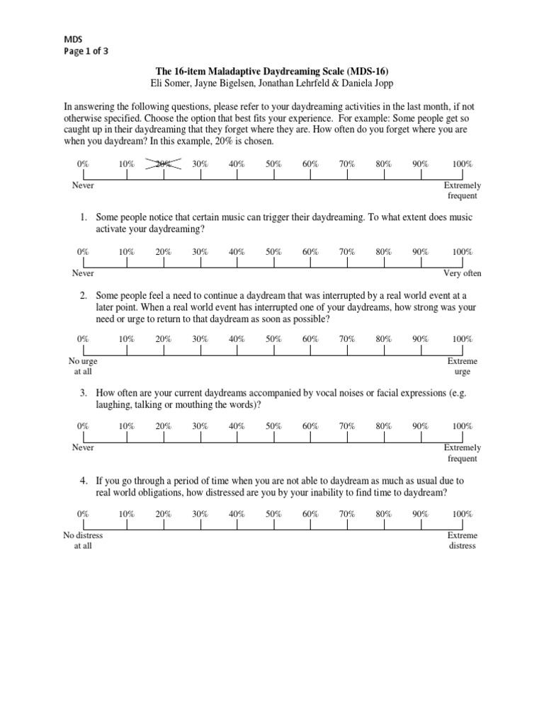 The 16-Item Maladaptive Daydreaming Scale (MDS-16) | PDF ...