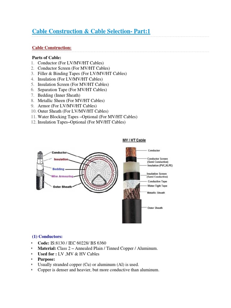 Cable Construction Part 1 | PDF | Electrical Conductor | Electrical Wiring