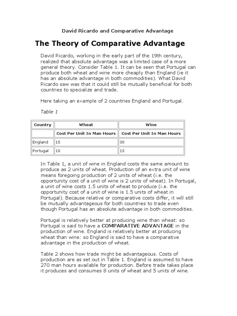 David Ricardo and Comparative Advantage | PDF | Comparative Advantage ...