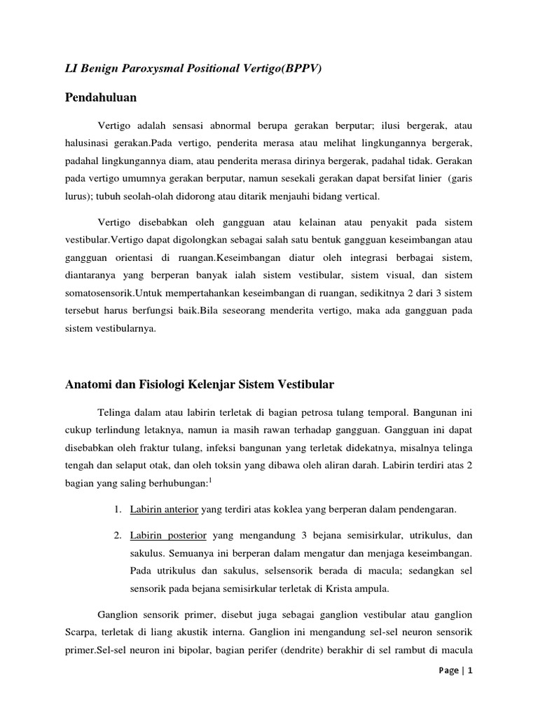 Benign Paroxysmal Positional Vertigo BPPV | PDF