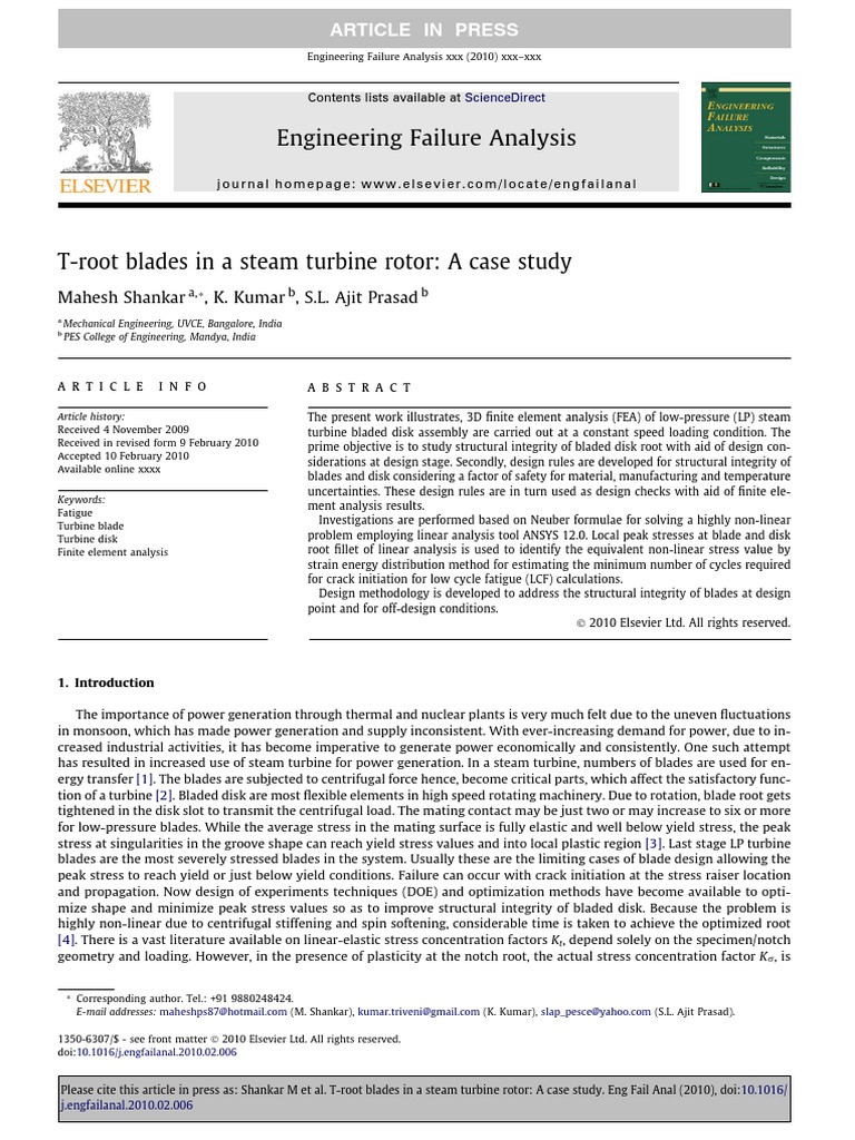 T-Root Blades in A Steam Turbine Rotor A | PDF | Fatigue (Material ...