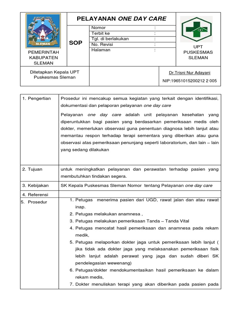 SOP One Day Care | PDF