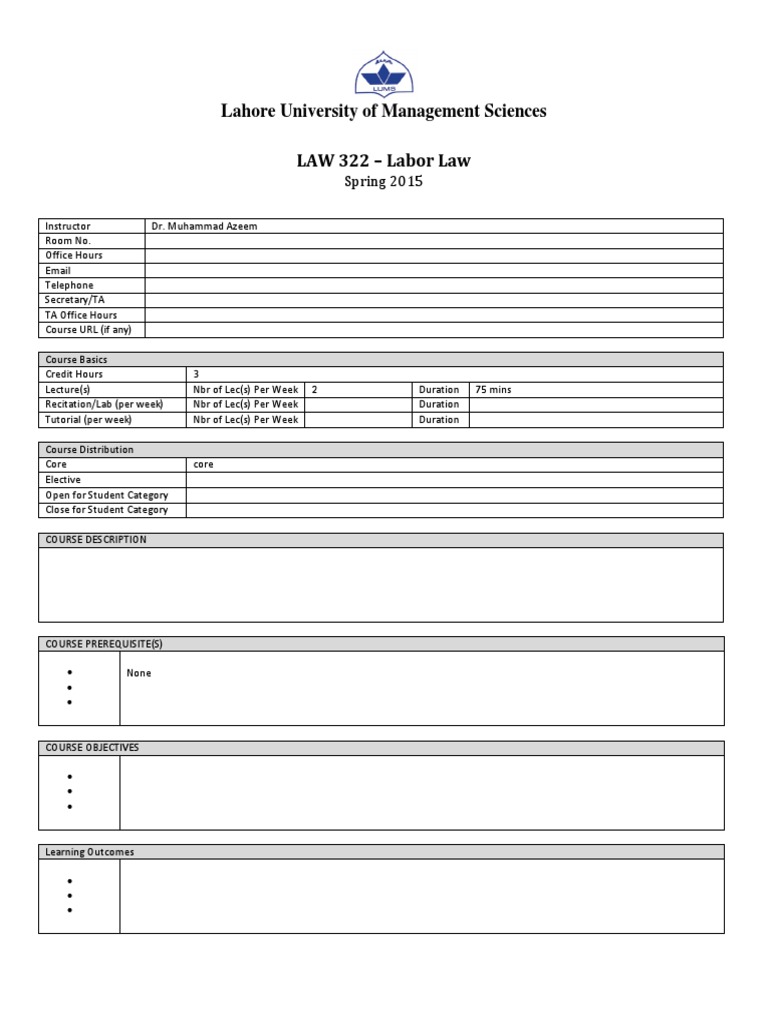 LAW 322-Labor Law-Muhammad Azeem PDF | PDF | Trade Union | Pakistan