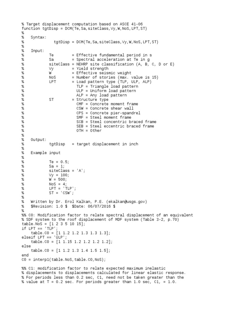 Displacement Coefficient Method of ASCE 41-06 Based On FEMA 440 ...