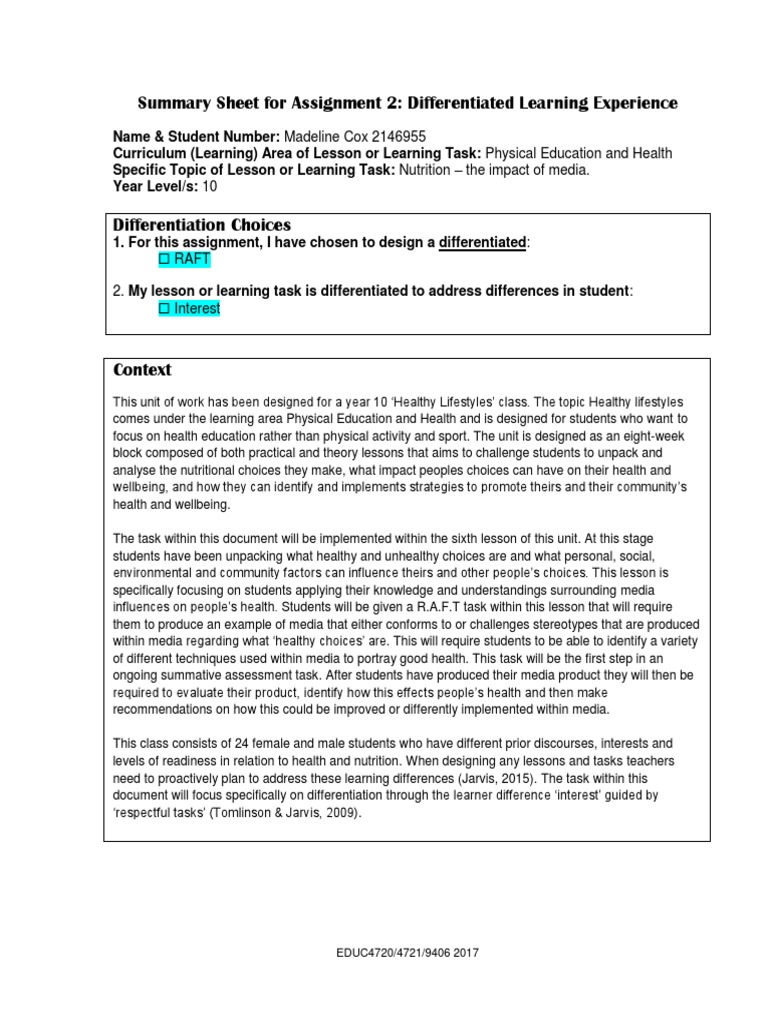 Assignment 2 Task Design Raft Pdf Physical Education Learning 4015