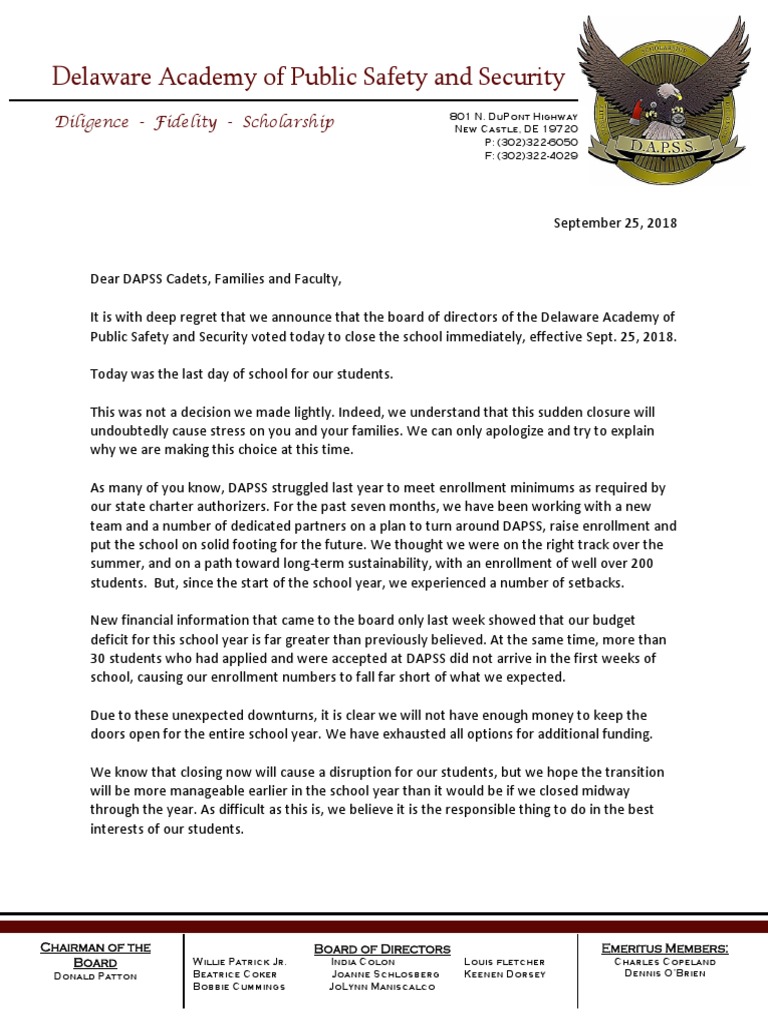 DAPSS Closure Letter | PDF | Government