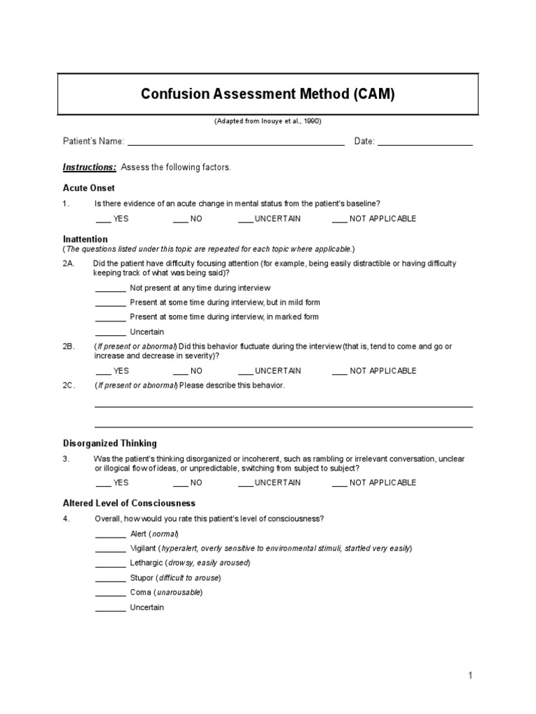 Confusion Assessment Method (CAM) Guide | PDF | Consciousness ...