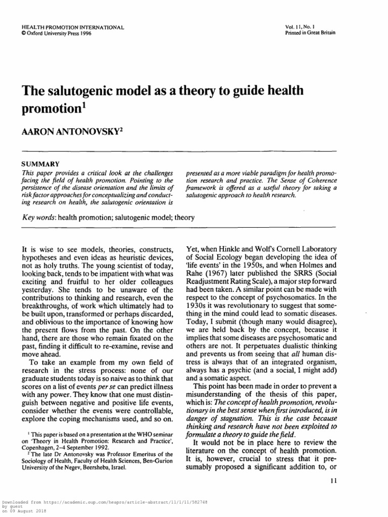 El Modelo de Salutogénesis Inglés | PDF | Preventive Healthcare ...