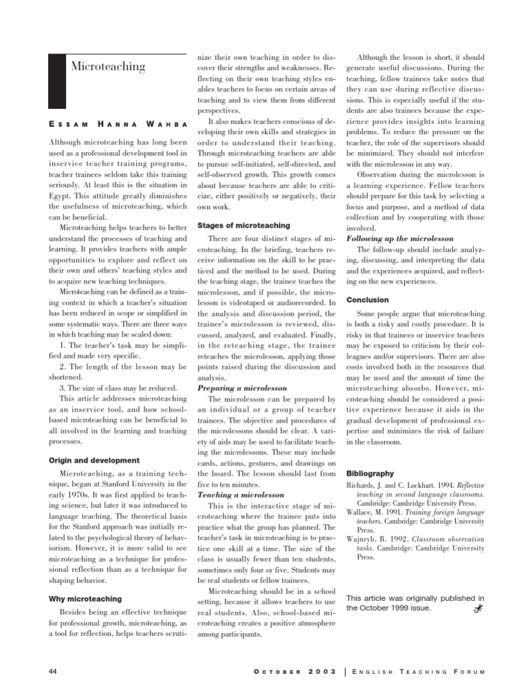 Stages in Micro Teaching | PDF | Emergence | Teachers