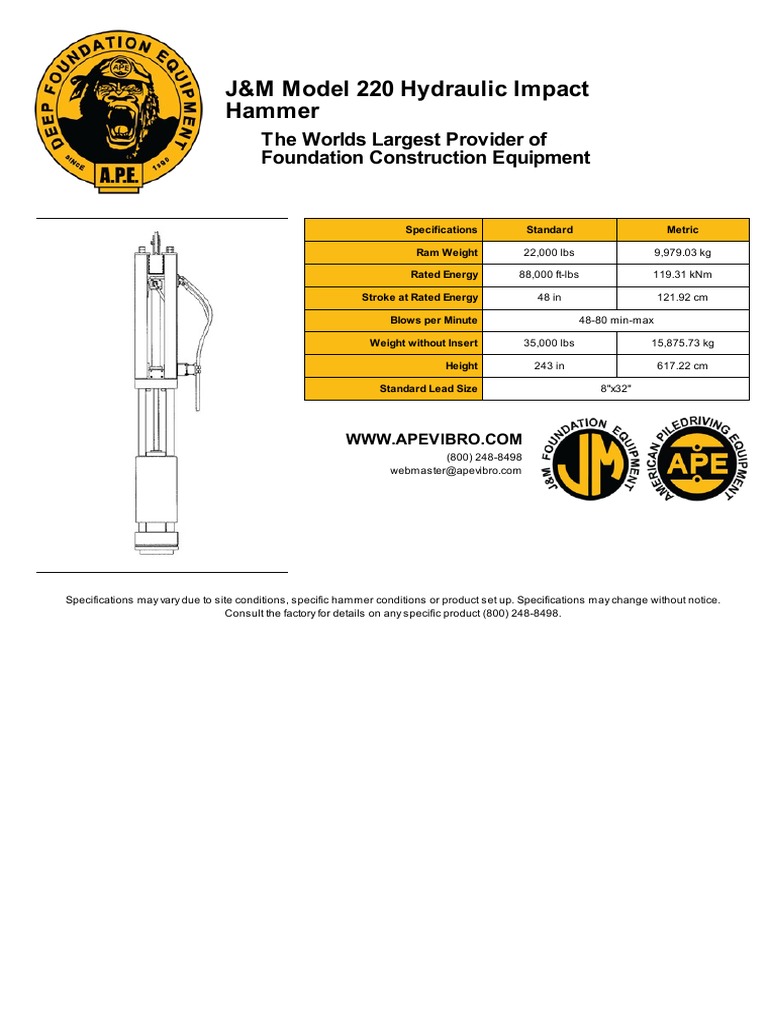 APE Model 220 Hydraulic Impact Hammer PDF | PDF