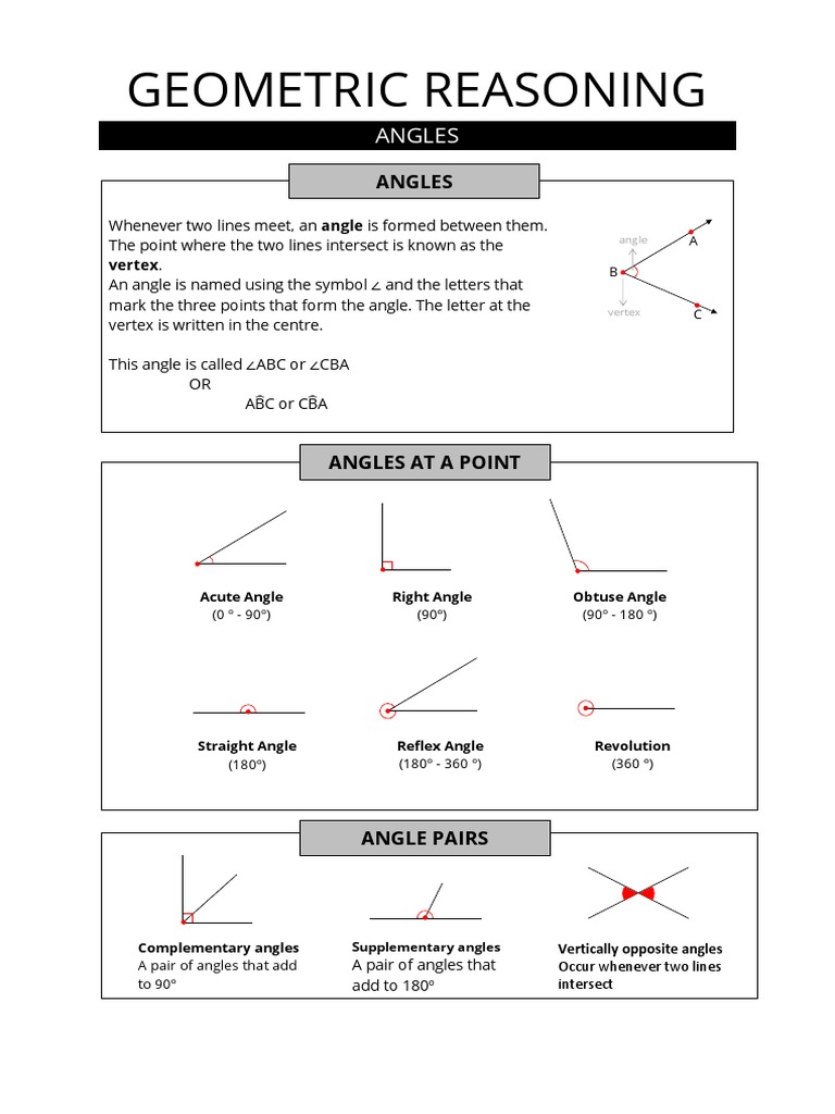 Geometric Reasoning Notes For Year 7 | PDF | Angle | Triangle