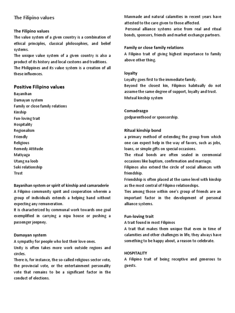 The Filipino Values | PDF | Value (Ethics) | Kinship