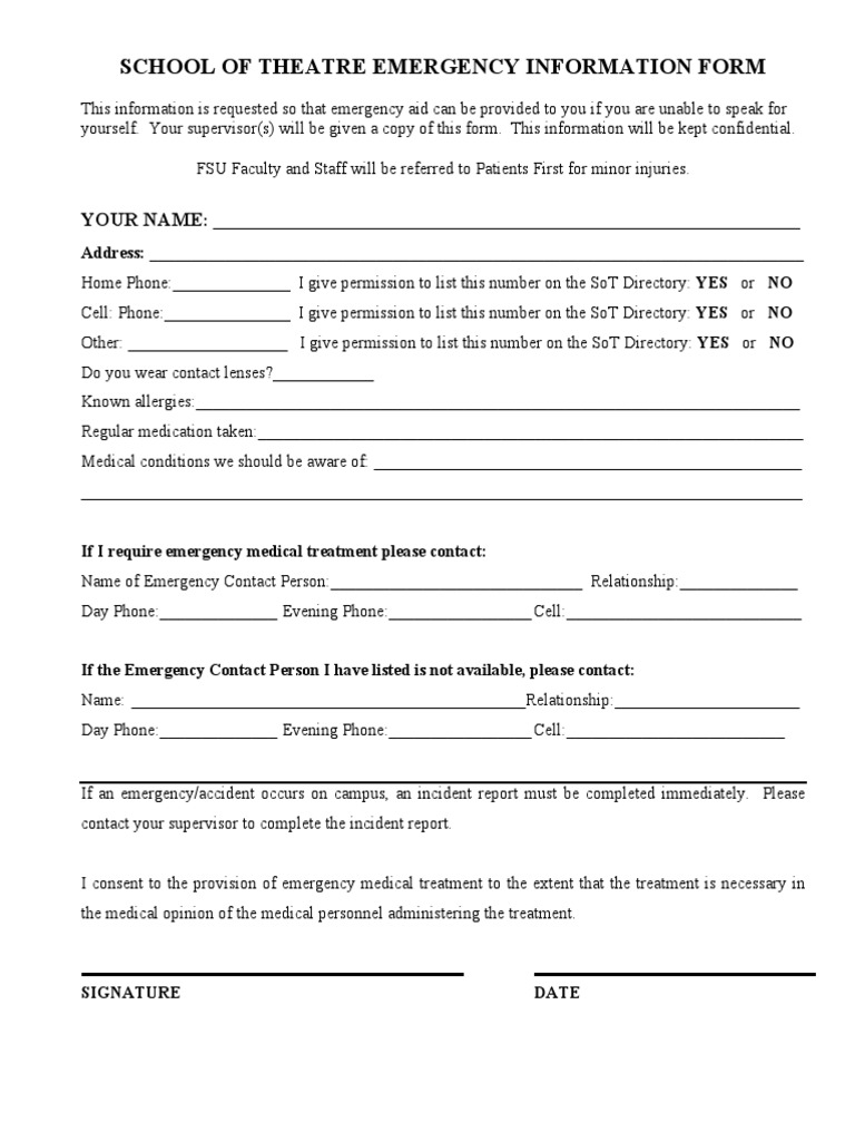 Emergency Info Sheet 2015-16 | PDF