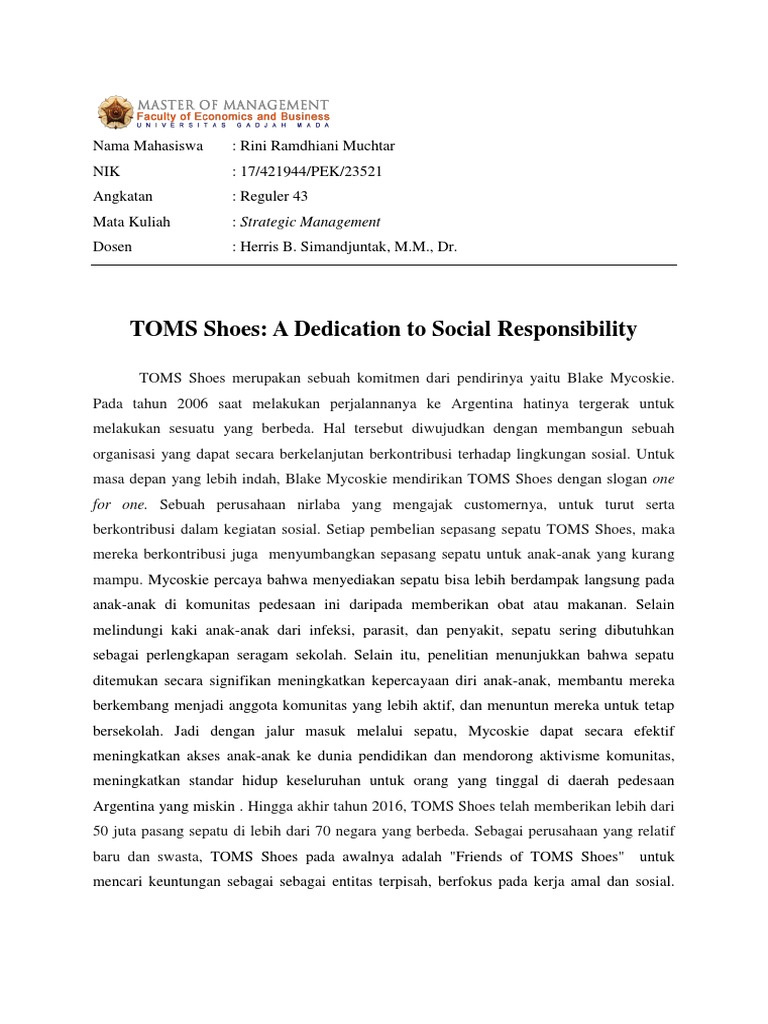 TOMS Shoes A Dedication For Social Responsibility | PDF