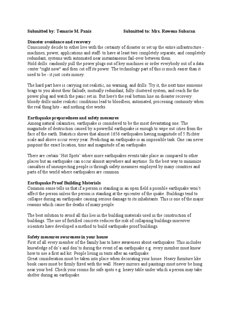 Submitted By: Temarie M. Panis Submitted To: Mrs. Rowena Subaran ...