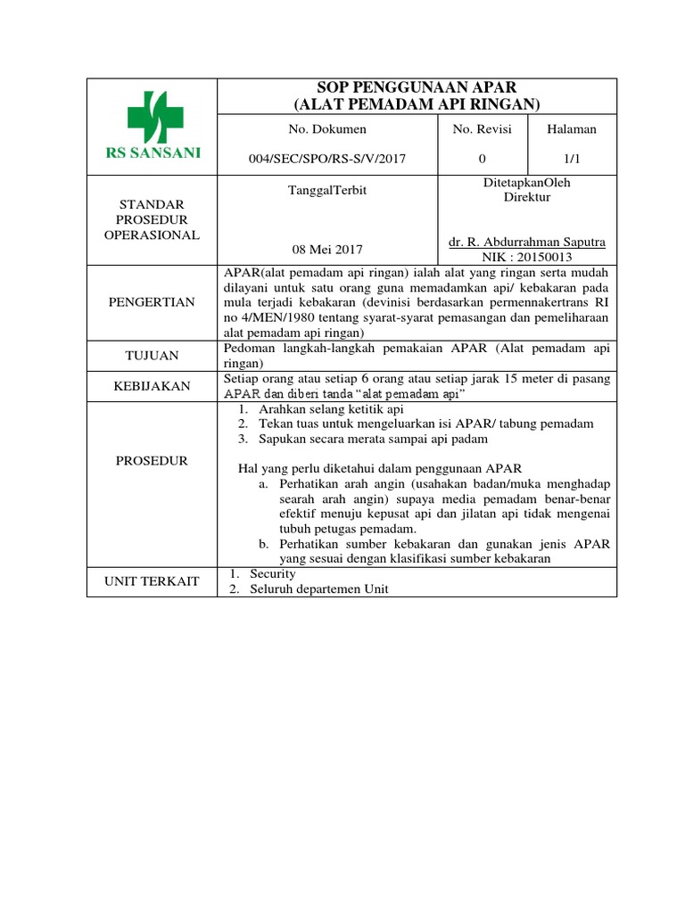 SOP Penggunaan APAR | PDF