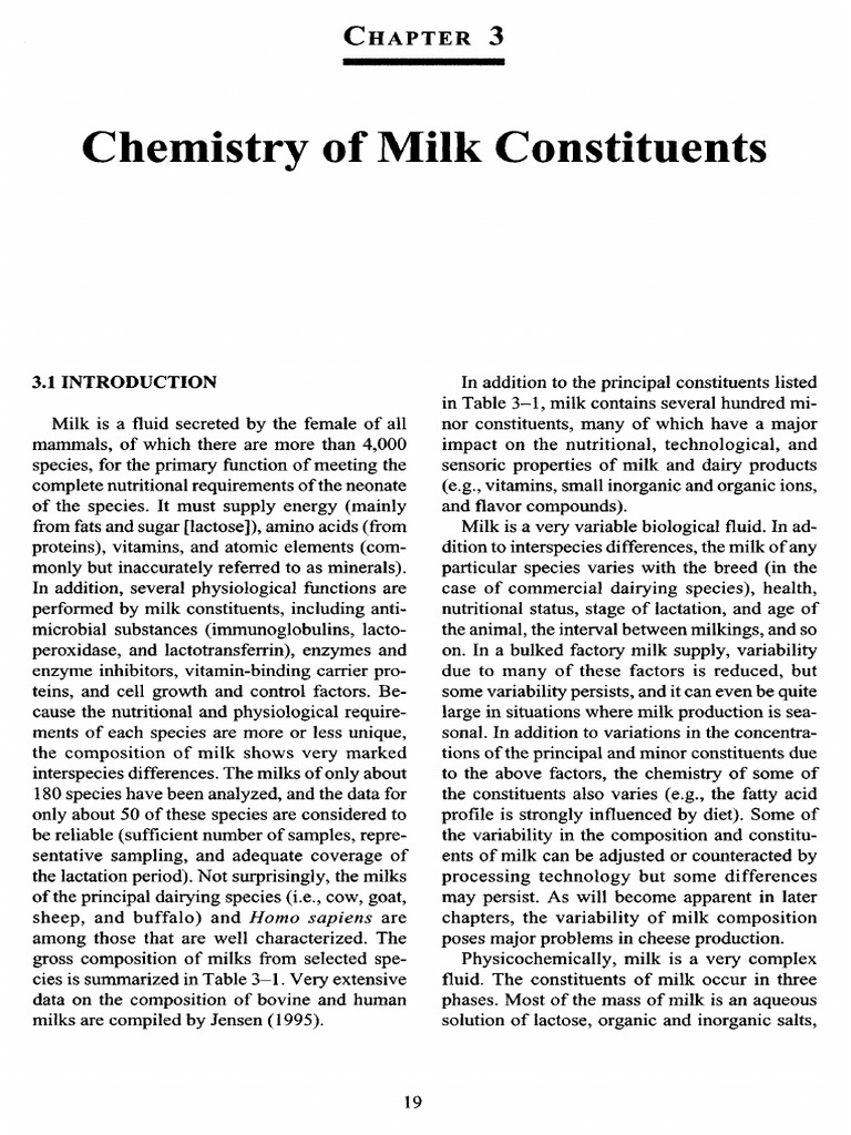 3 Chemistry of Milk Constituents PDF | PDF | Emulsion | Milk