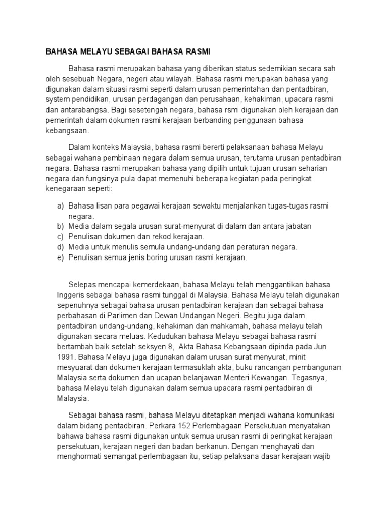 Bahasa Melayu Sebagai Bahasa Rasmi | PDF