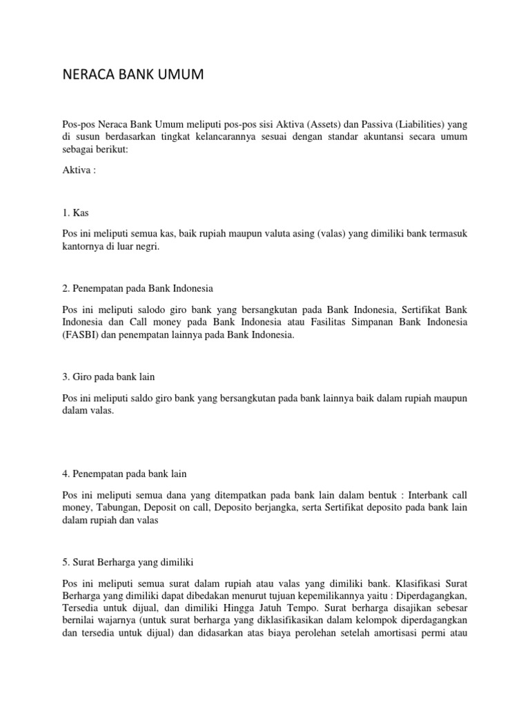 Neraca Bank Umum | PDF