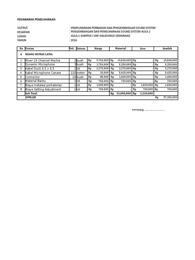 Pemeliharaan Sound System Aula1 | PDF