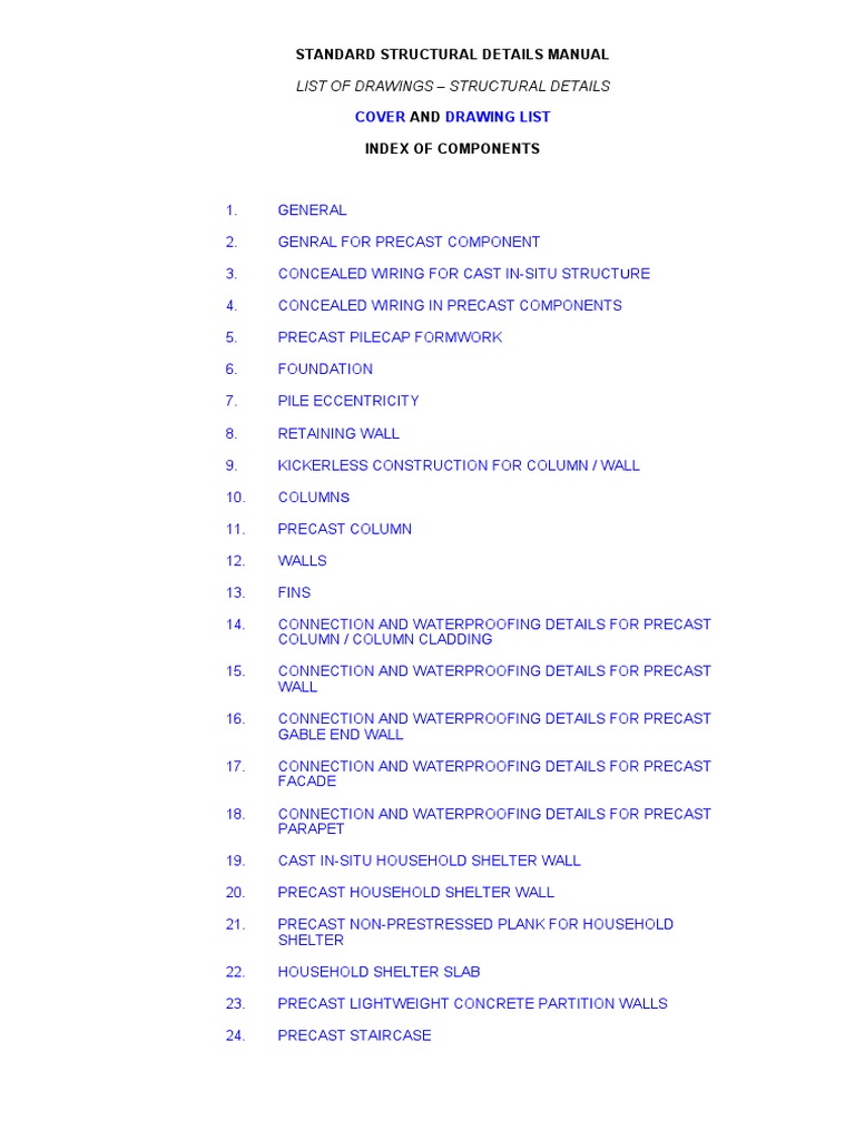 List of Drawings - Structural Details | PDF | Precast Concrete | Deep ...