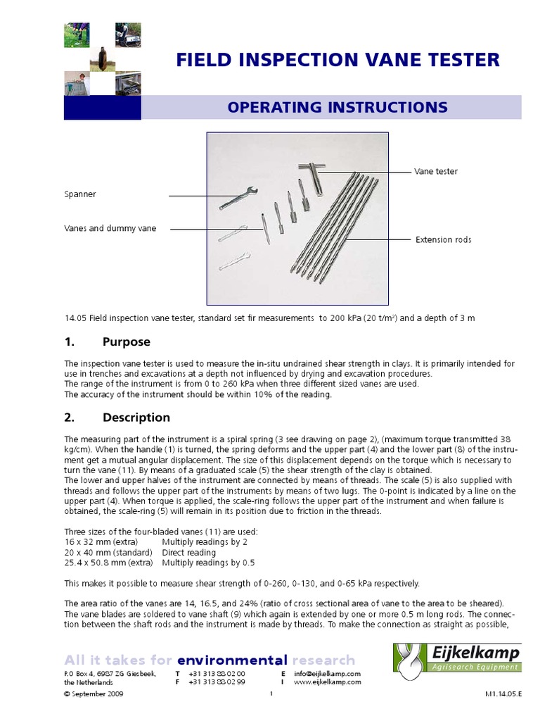 M1-1405e Field Vane Tester | PDF | Measurement | Torque