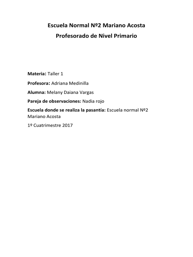 Escuela Normal Nº2 Mariano Acosta CARATULA | PDF