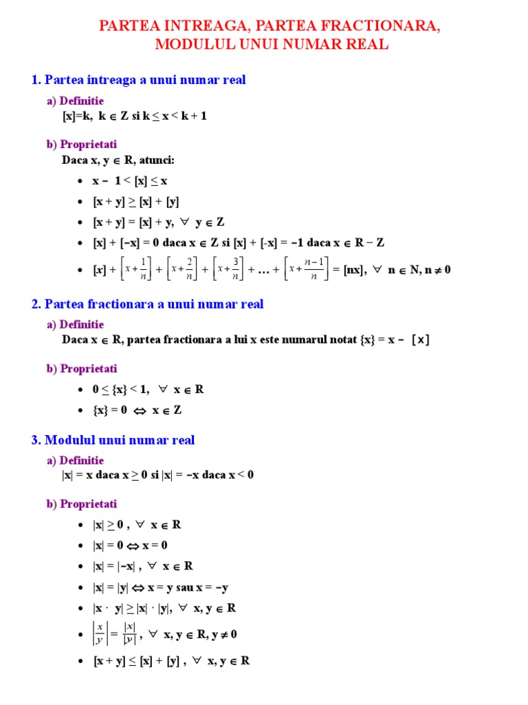 Partea Intreaga, Partea Fractionara, Modulul Unui Numar Real | PDF