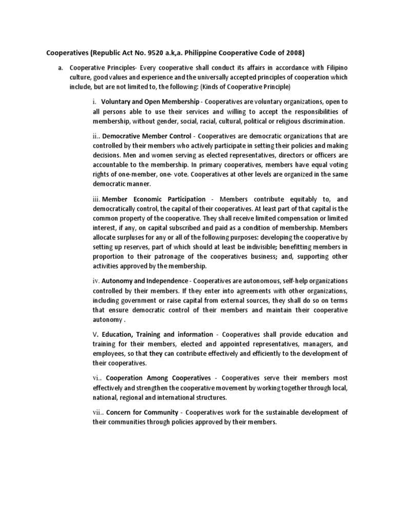 Cooperatives (Republic Act No. 9520 A.k, A. Philippine Cooperative Code ...