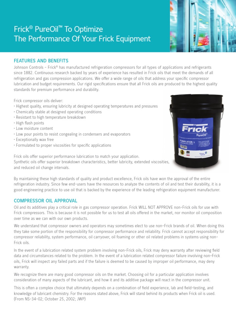 Frick Pureoil To Optimize The Performance of Your Frick Equipment | PDF ...
