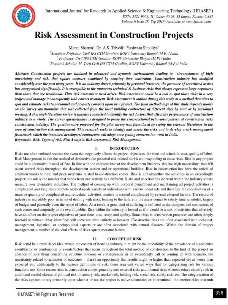 Risk Assessment in Construction Projects | PDF | Sensitivity Analysis ...