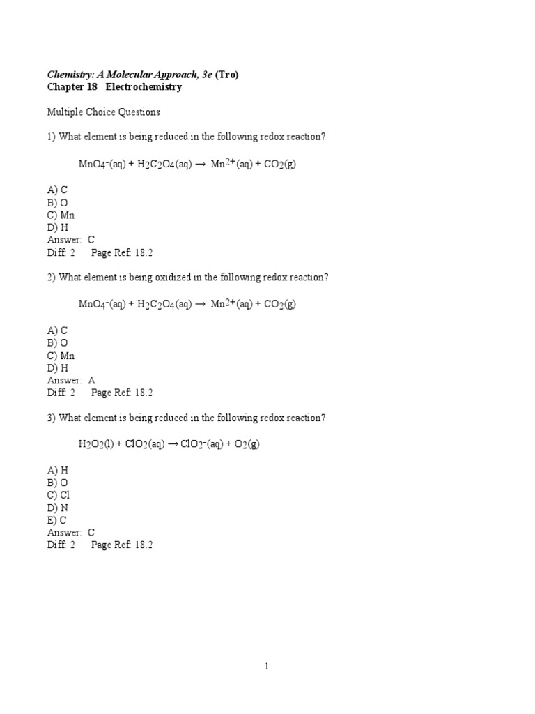 Test Bank Tro | PDF | Redox | Electrochemistry