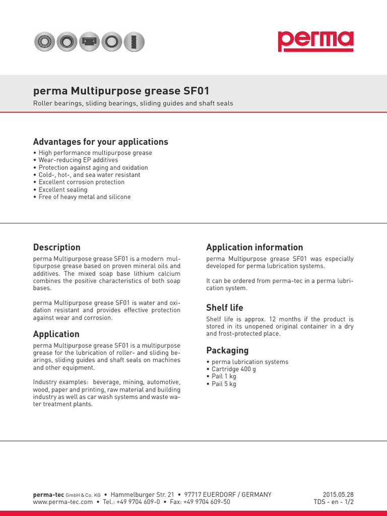Perma Multipurpose Grease SF01 TDS en | PDF | Materials | Building ...