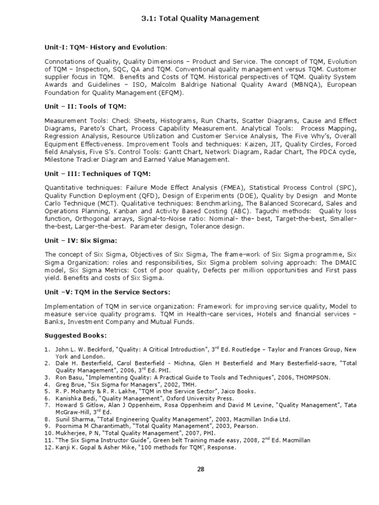 Unit-I: TQM-History and Evolution:: 3.1: Total Quality Management | PDF ...