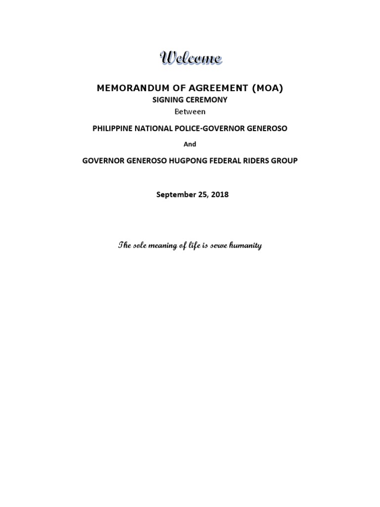 Memorandum of Agreement (Moa) Signing Ceremony: Between | PDF