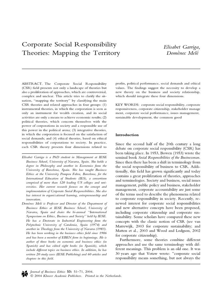 CSR Theories PDF | Corporate Social Responsibility | Stakeholder (Corporate)