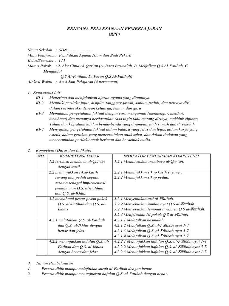 Contoh Rencana Pelaksanaan Pembelajaran | PDF