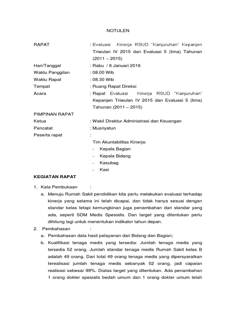 Notulen Evaluasi TW Iv PDF | PDF