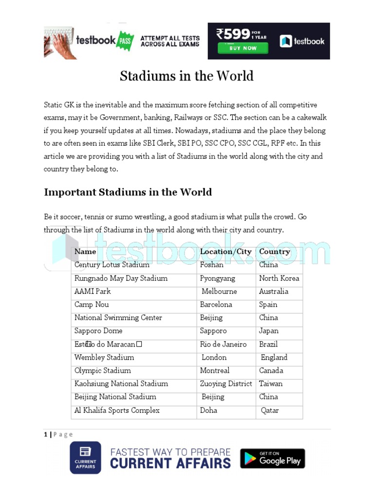 Stadiums in The World PDF | PDF | Stadium | Team Sports