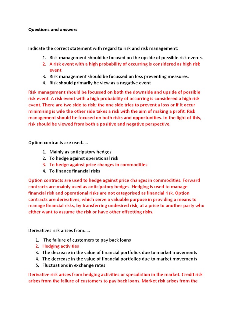 Questions and Answers | PDF | Operational Risk | Risk