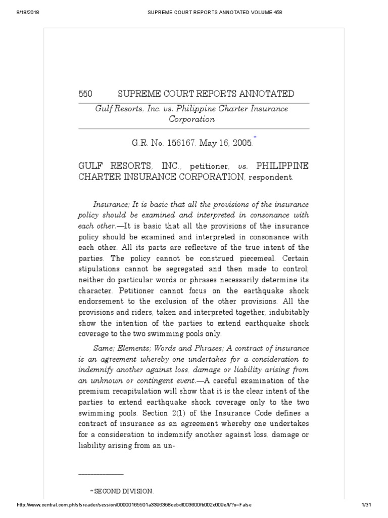 Gulf Resorts, Inc. vs. Philippine Charter Insurance | PDF | Insurance ...