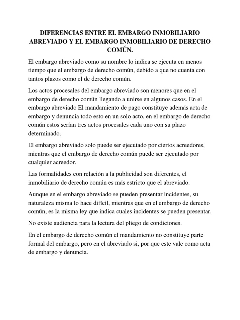 Diferencias Entre El Embargo Inmobiliario | PDF | Derecho